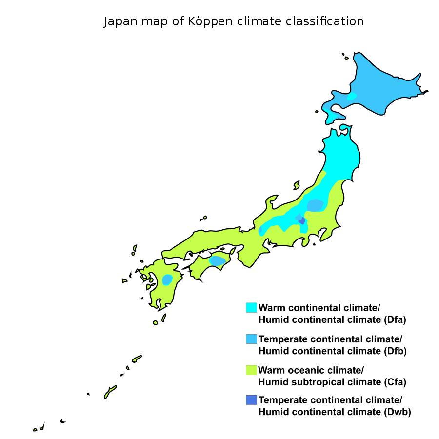 Japón clima mapa - mapa del Clima en japón (Asia Oriental - Asia)